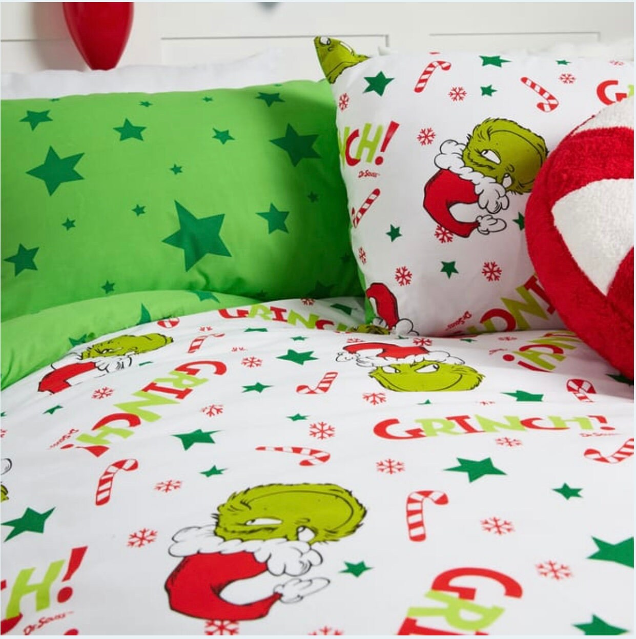 Stunning Christmas Grinch Double Bedding Set Glow in the Dark Green Red ...