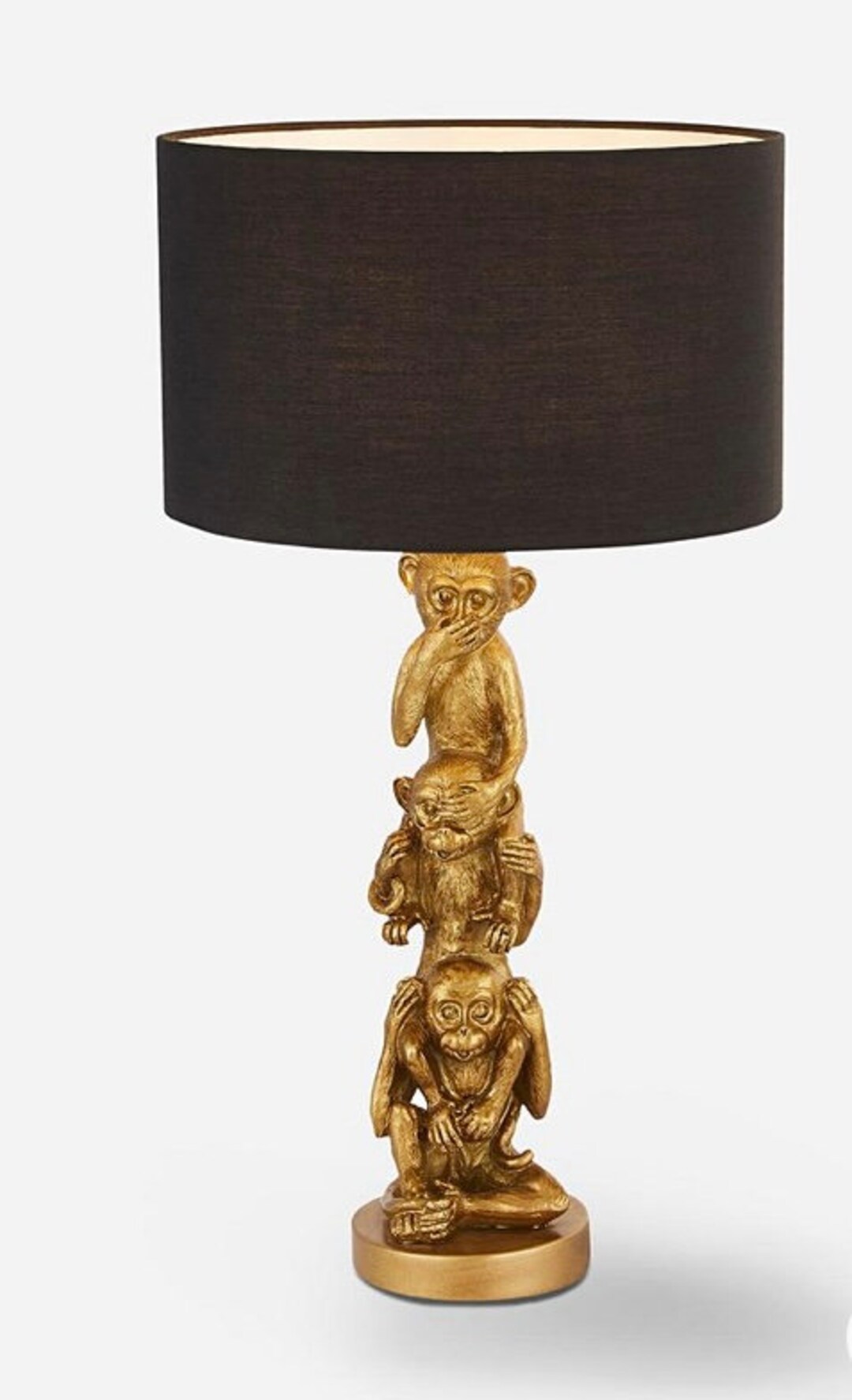 Stunning Gold & Black Stacked Monkey Table Lamp No Speak No Hear No See ...