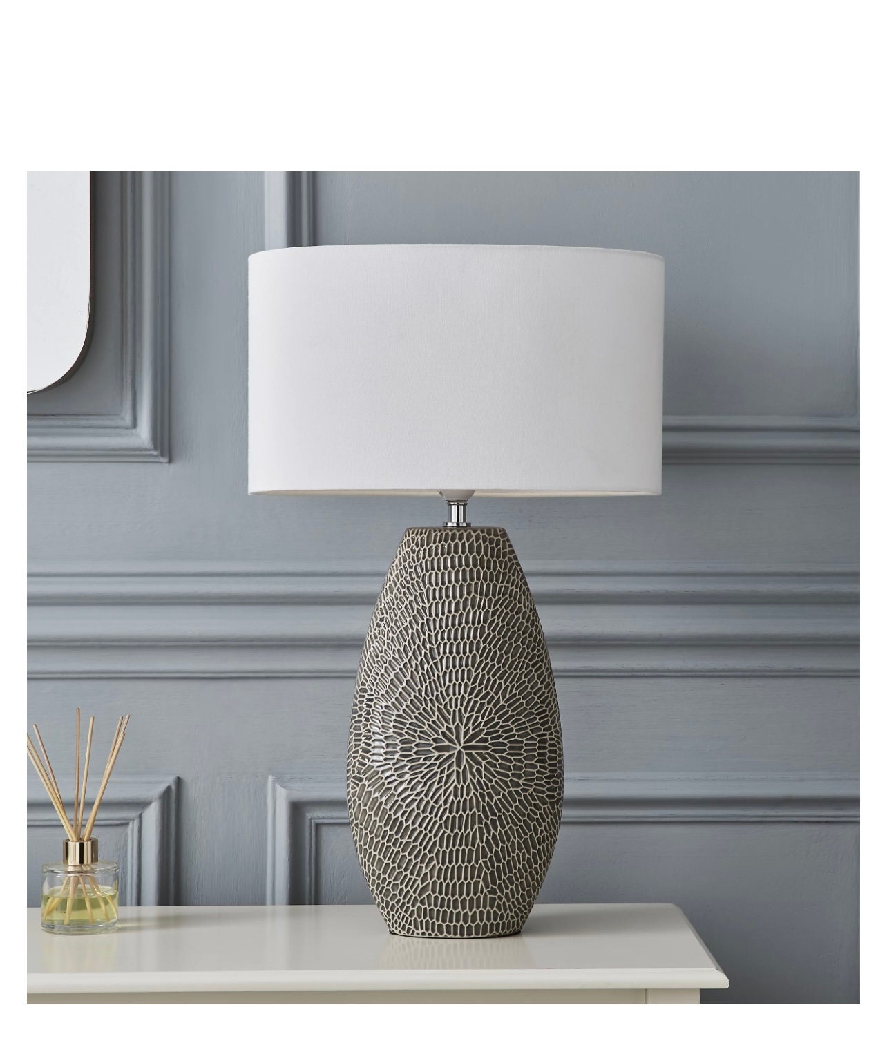 Beautiful Stone Effect Ivory Satin Stone Crackle Effect Table Lamp ...