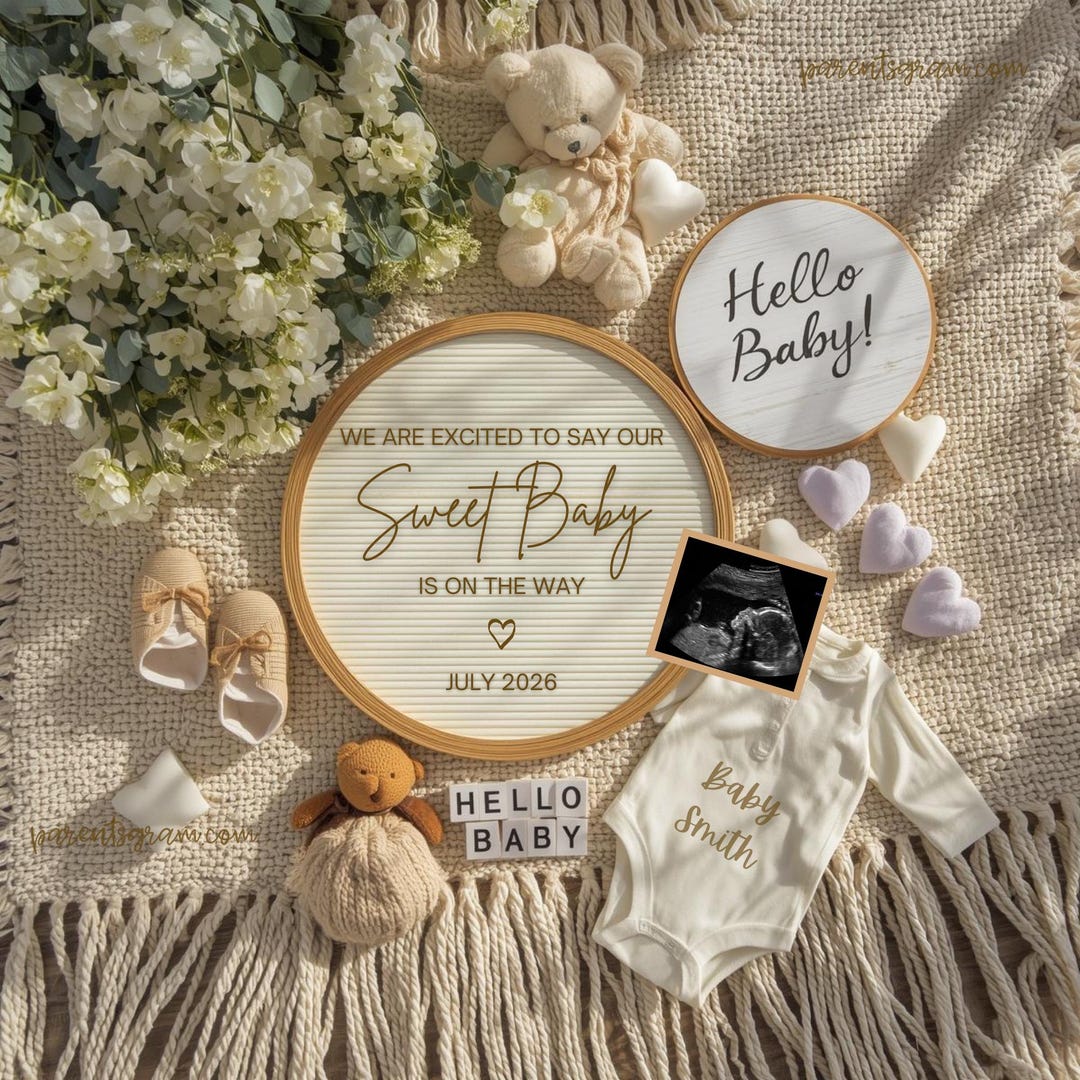 Pregnancy Announcement Digital Due August | Natural Gender Neutral Baby ...