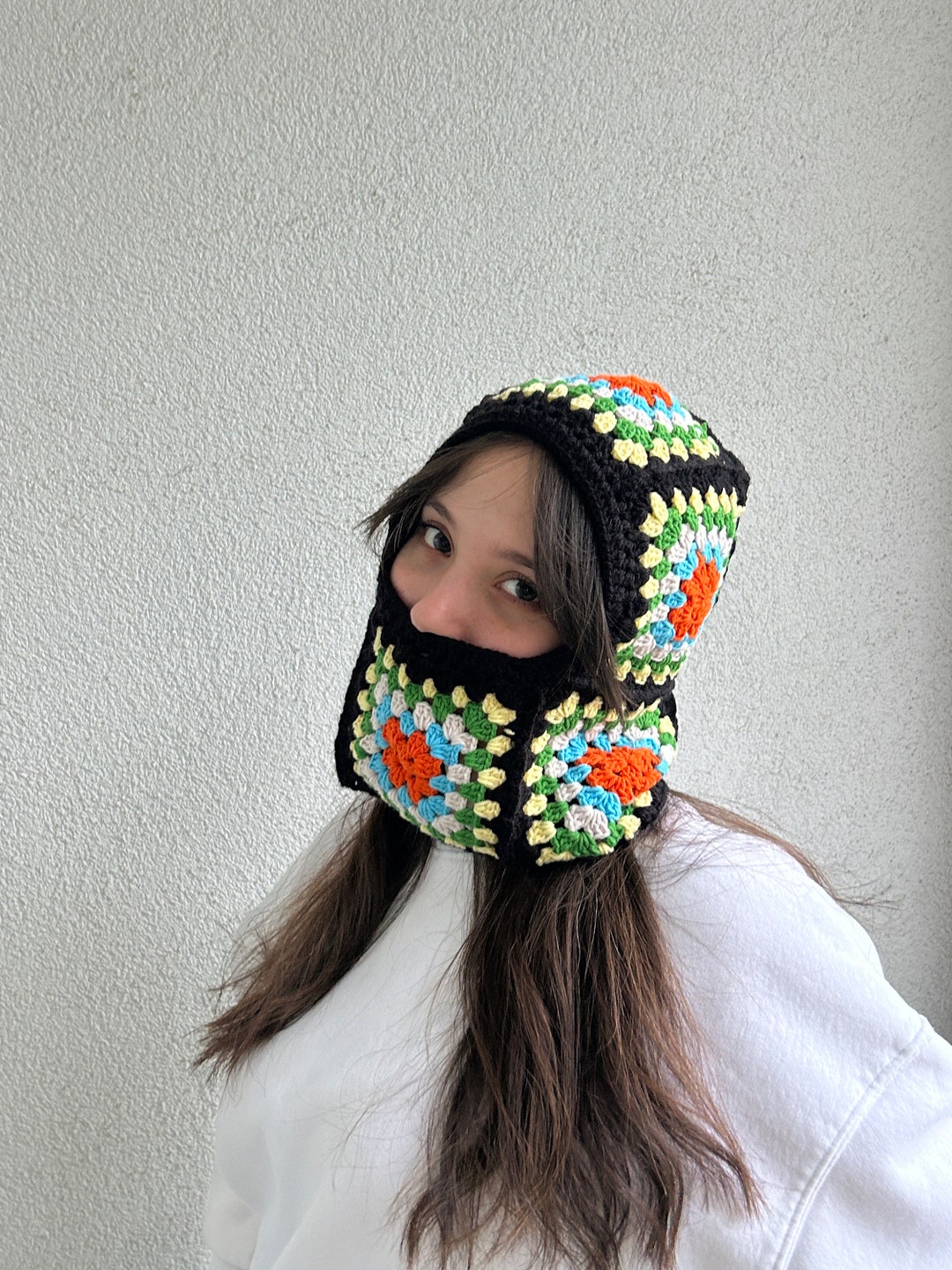 Handmade Cotton Crochet Balaclava, Granny Square Colorful Pattern ...