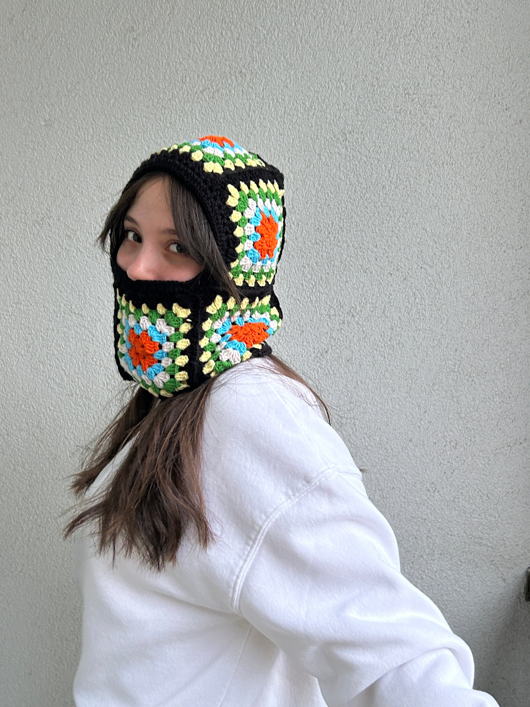 Handmade Cotton Crochet Balaclava, Granny Square Colorful Pattern ...