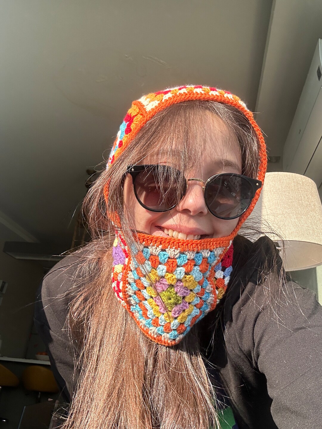 Colorful Crochet Balaclava, Handmade Balaclava, Orange Cotton Granny ...