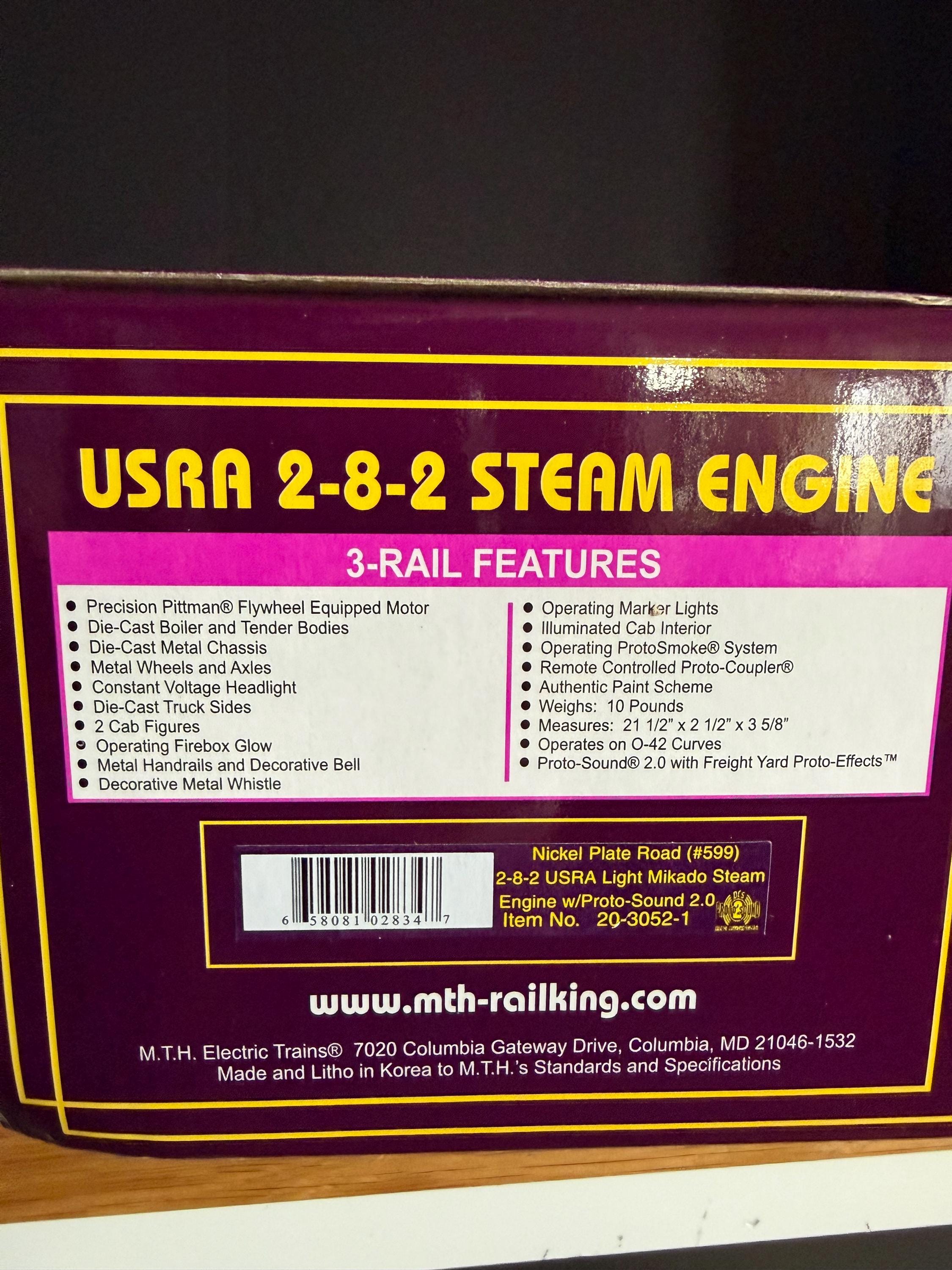 MTH 20-3052 2-8-2 USRA Light Mikado NICKEL Plate # 599 Steam Locomotive ...