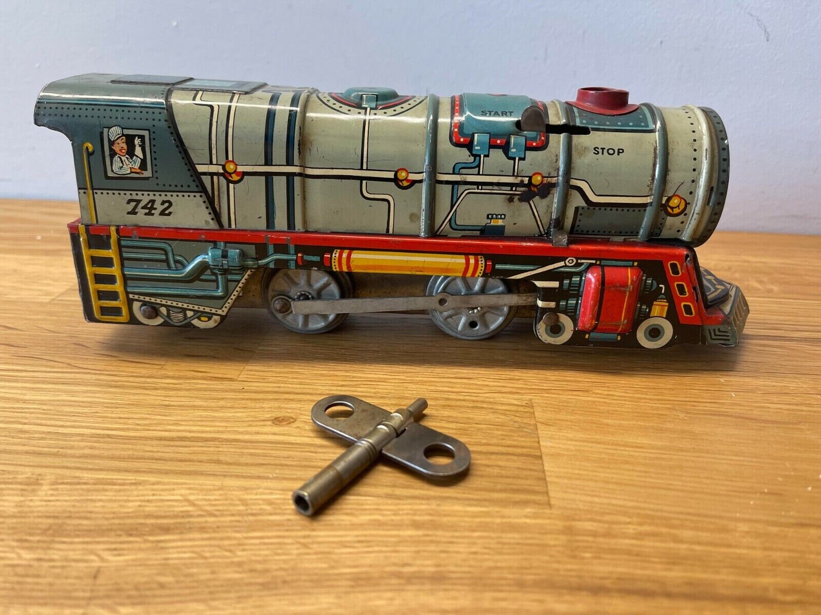 UNIQUE Vintage 1950'S Art LOCOMOTIVE MECHANICAL #742 Train Set and 2 ...