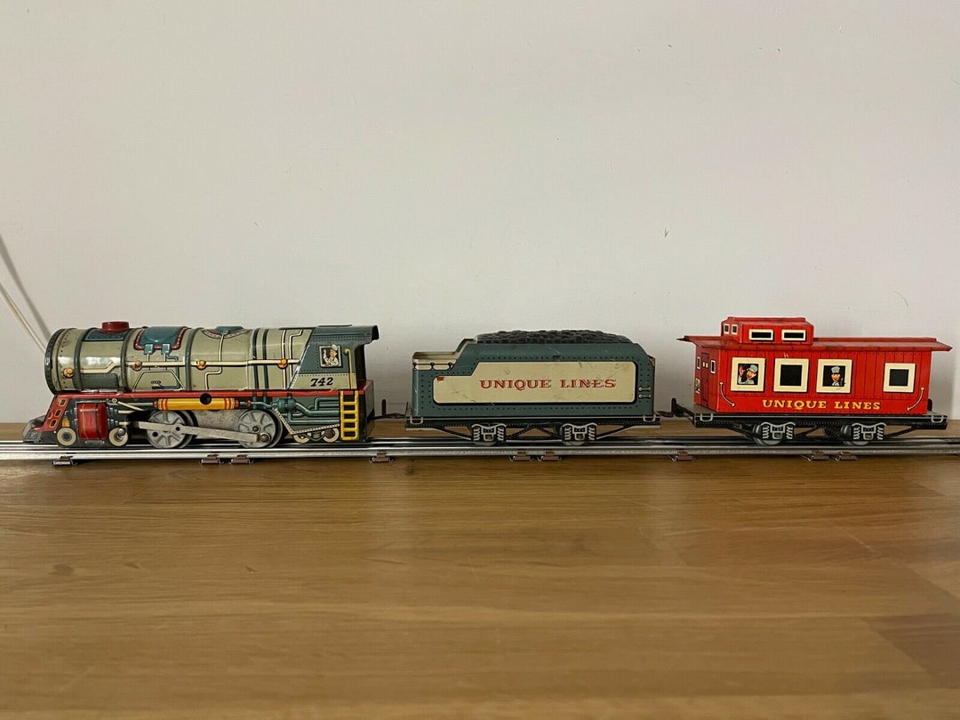 UNIQUE Vintage 1950'S Art LOCOMOTIVE MECHANICAL #742 Train Set and 2 ...