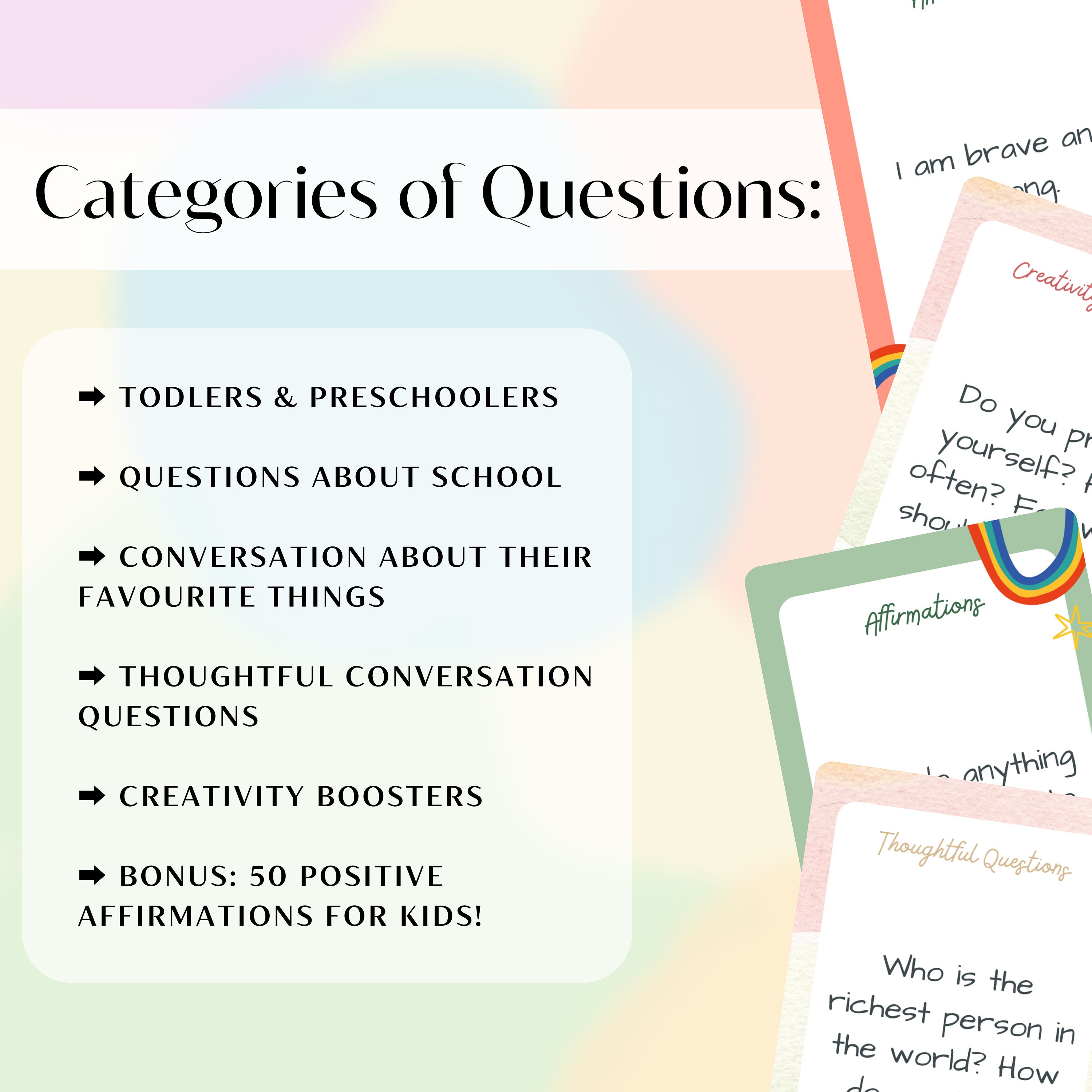 Kids CONVERSATION CARDS & AFFIRMATIONS for Children | Communication ...