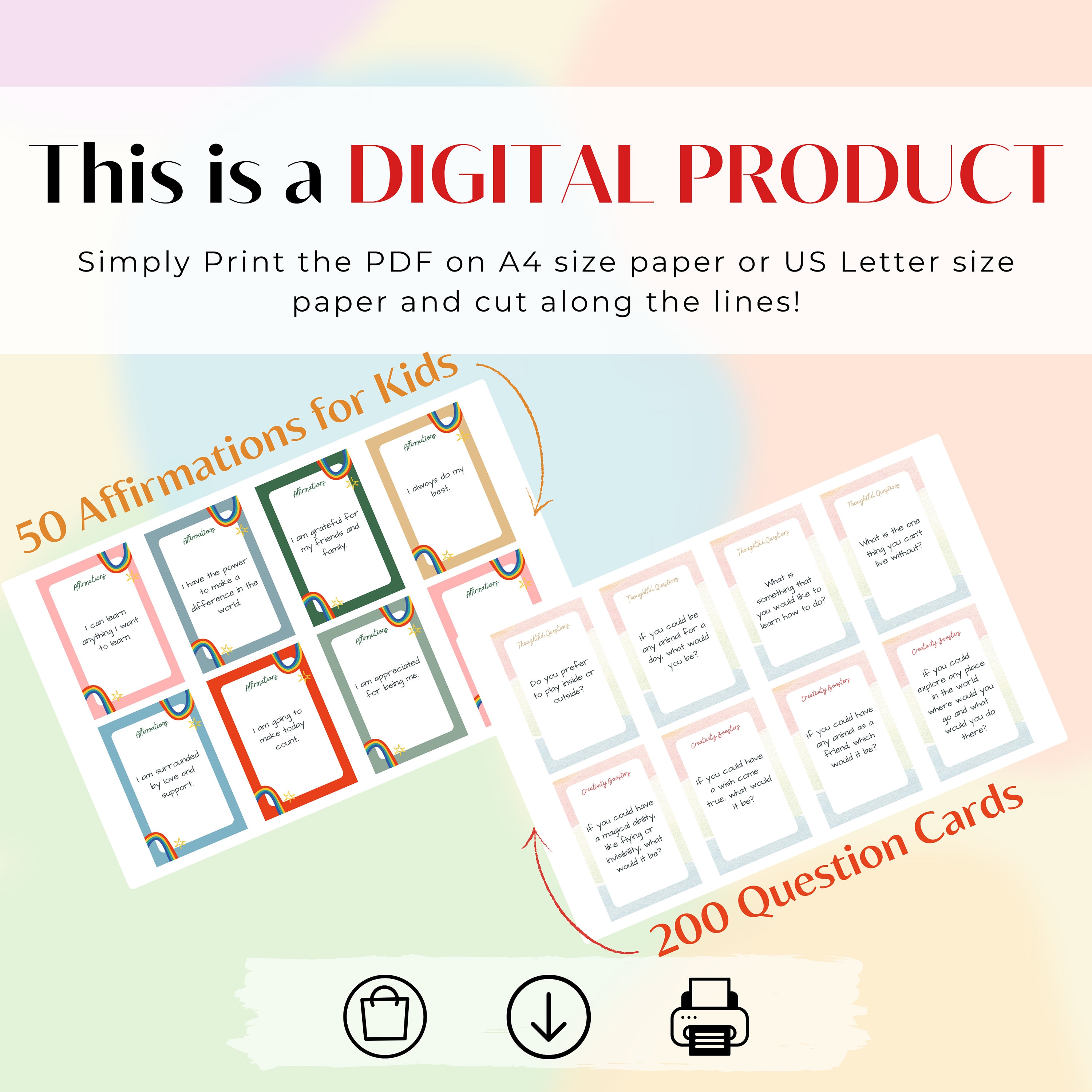 Kids Conversation Cards: 250 Printable Questions & Affirmations ...