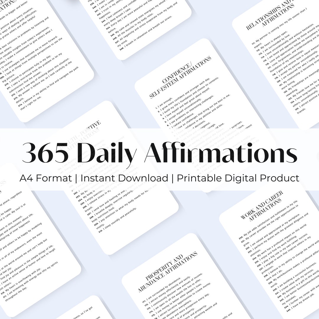 365 Daily Affirmations List: Self-love & Positive Mindset (digital ...