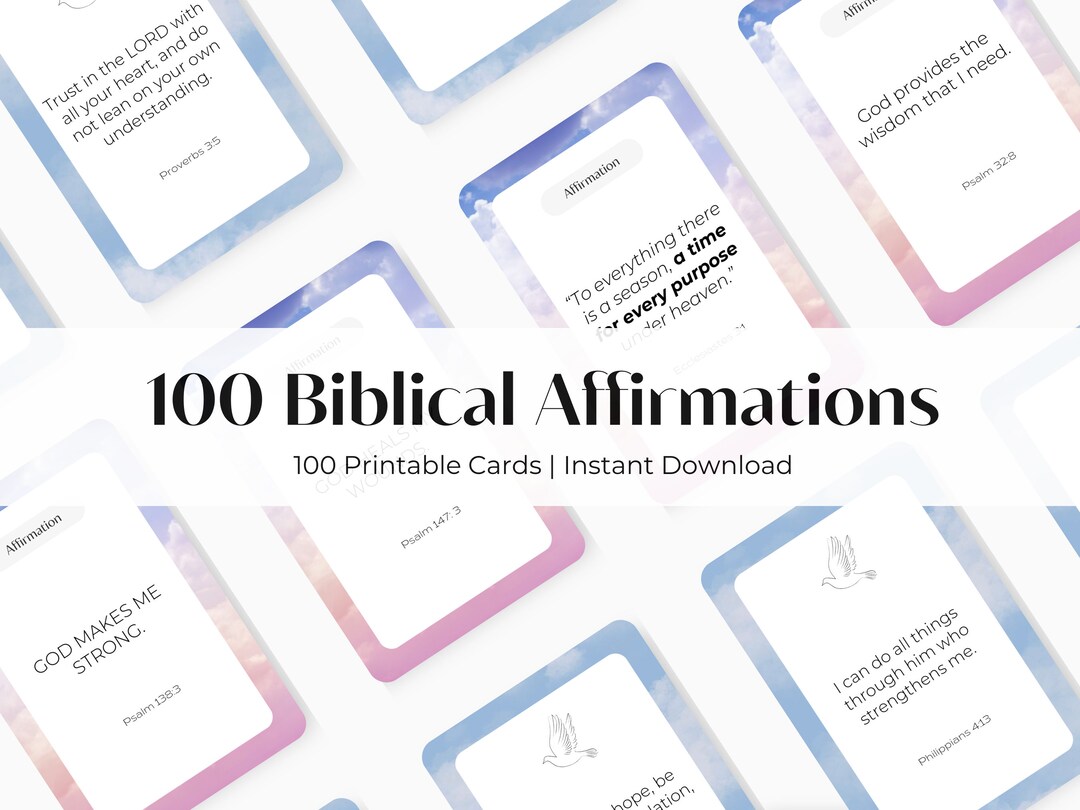 100 Biblical Affirmation Cards: Christian Bible Verse (digital Download ...
