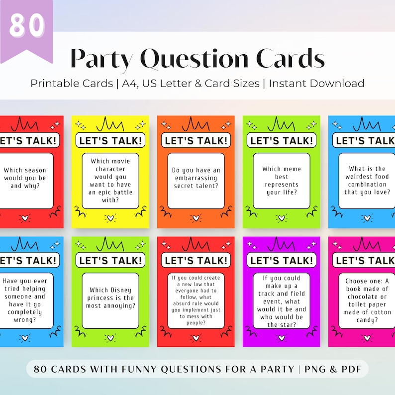 Funny Question Cards: Icebreaker Party Game (PNG, PDF) - Etsy