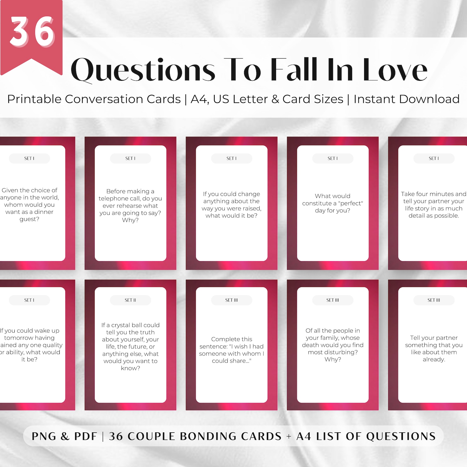 36 Questions to Fall in Love Printable Cards, Romantic GIFT Idea ...