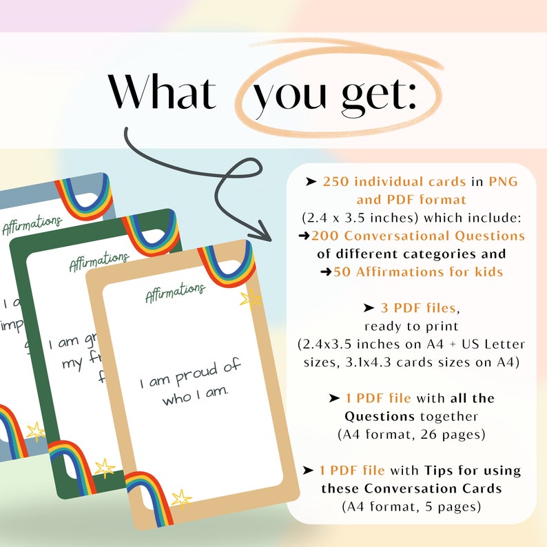 Kids CONVERSATION CARDS & AFFIRMATIONS for Children | Communication ...