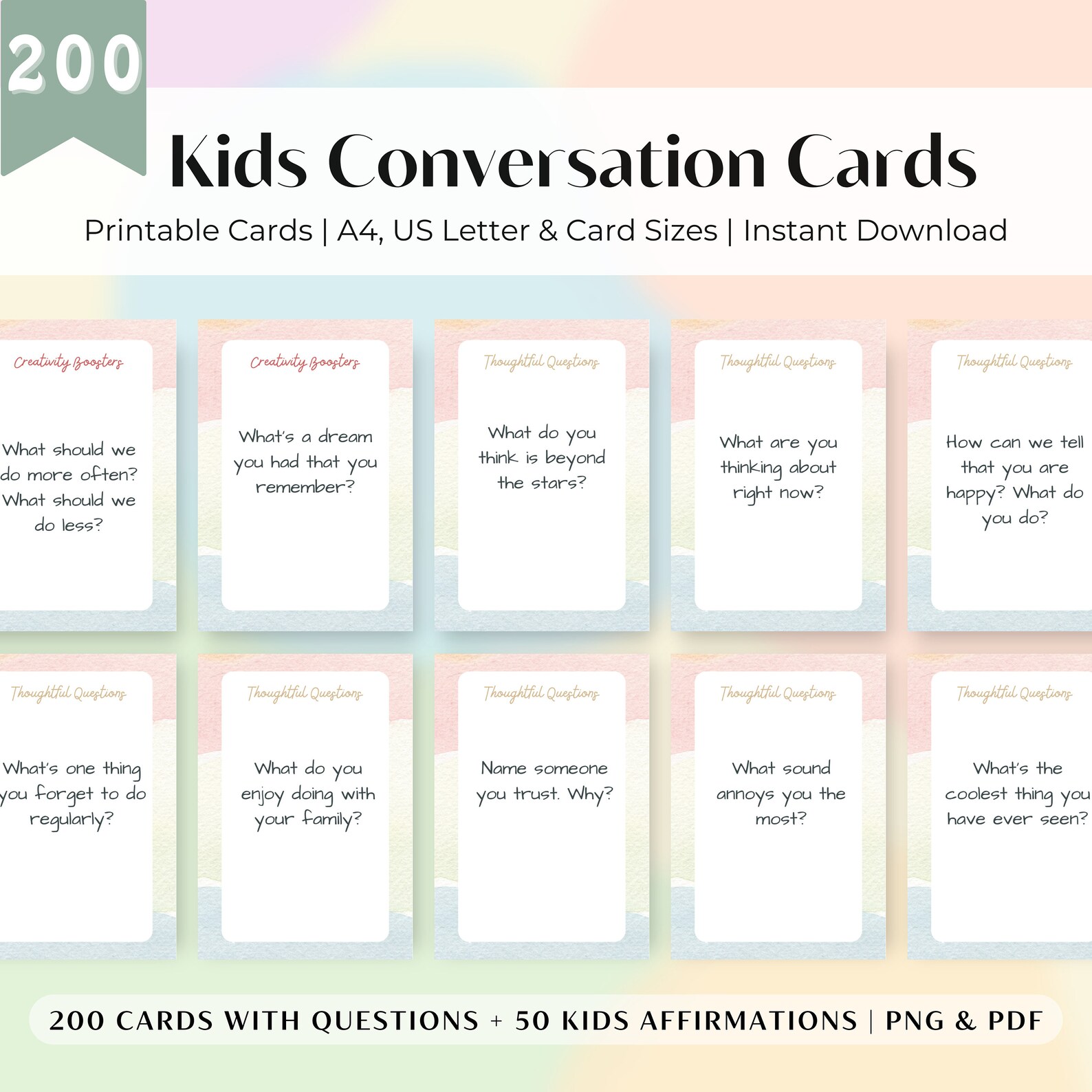 Kids CONVERSATION CARDS & AFFIRMATIONS for Children | Communication ...