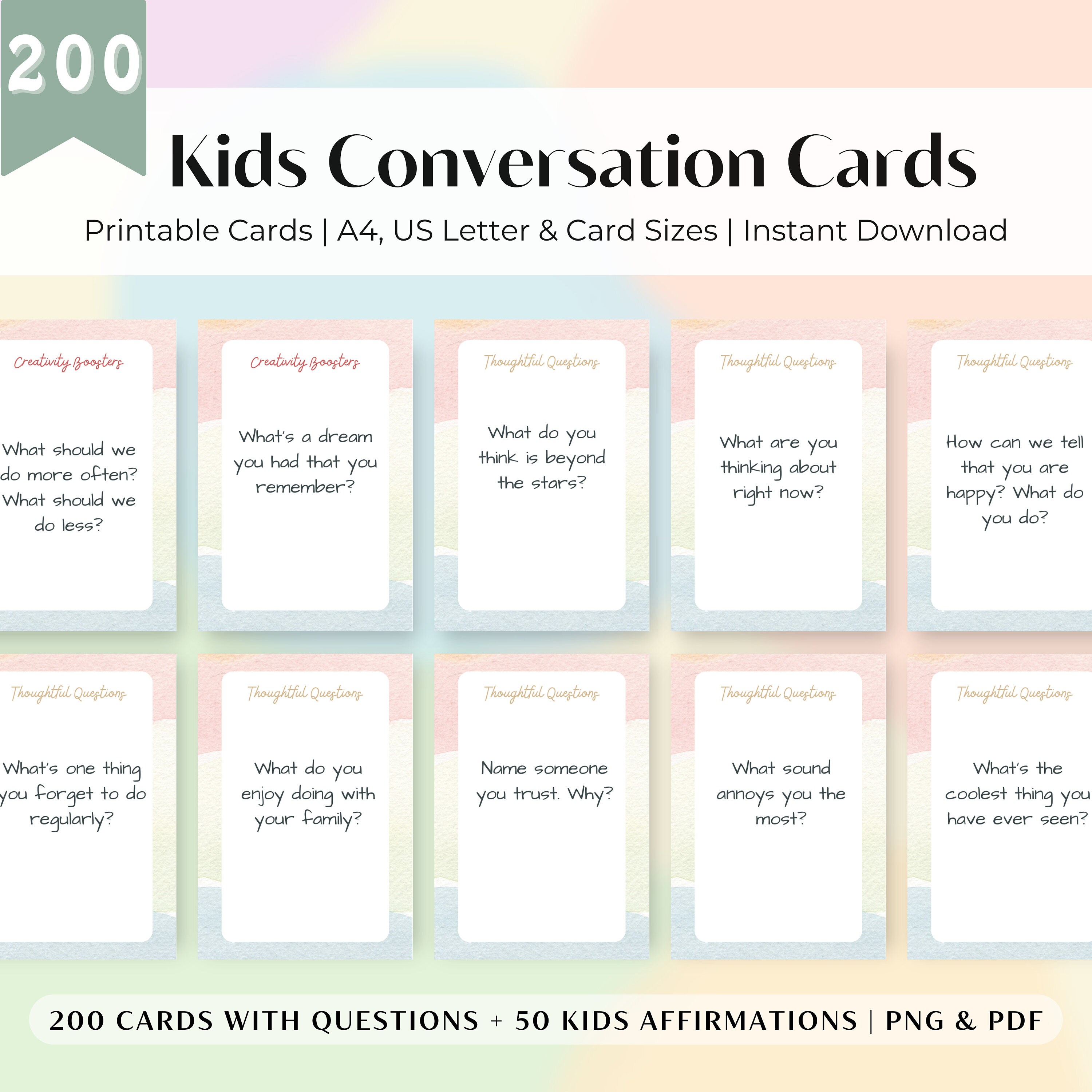 Kids CONVERSATION CARDS & AFFIRMATIONS for Children | Communication ...