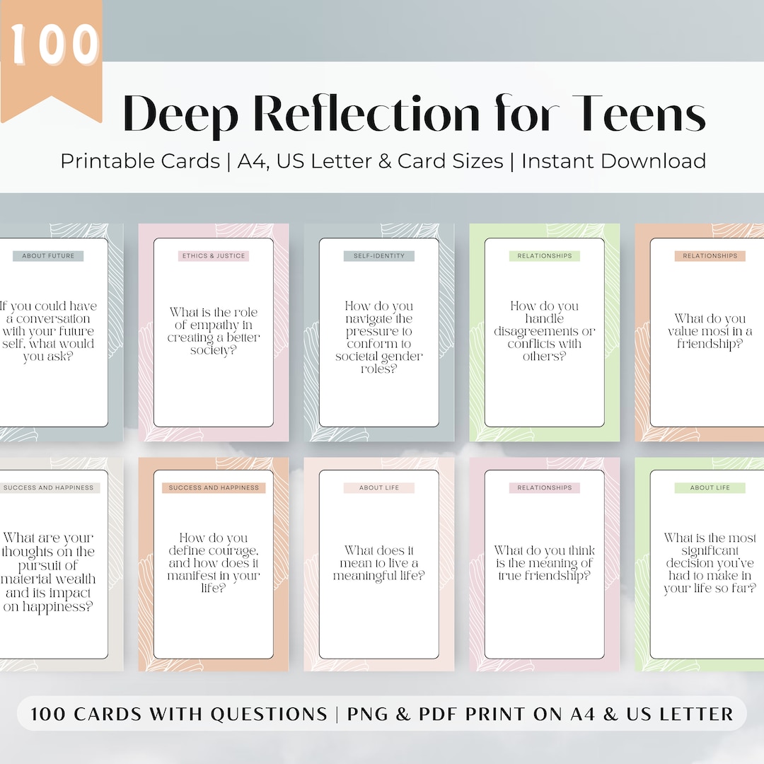 Teen Reflection Cards: Conversation Starters, Self-discovery (printable ...