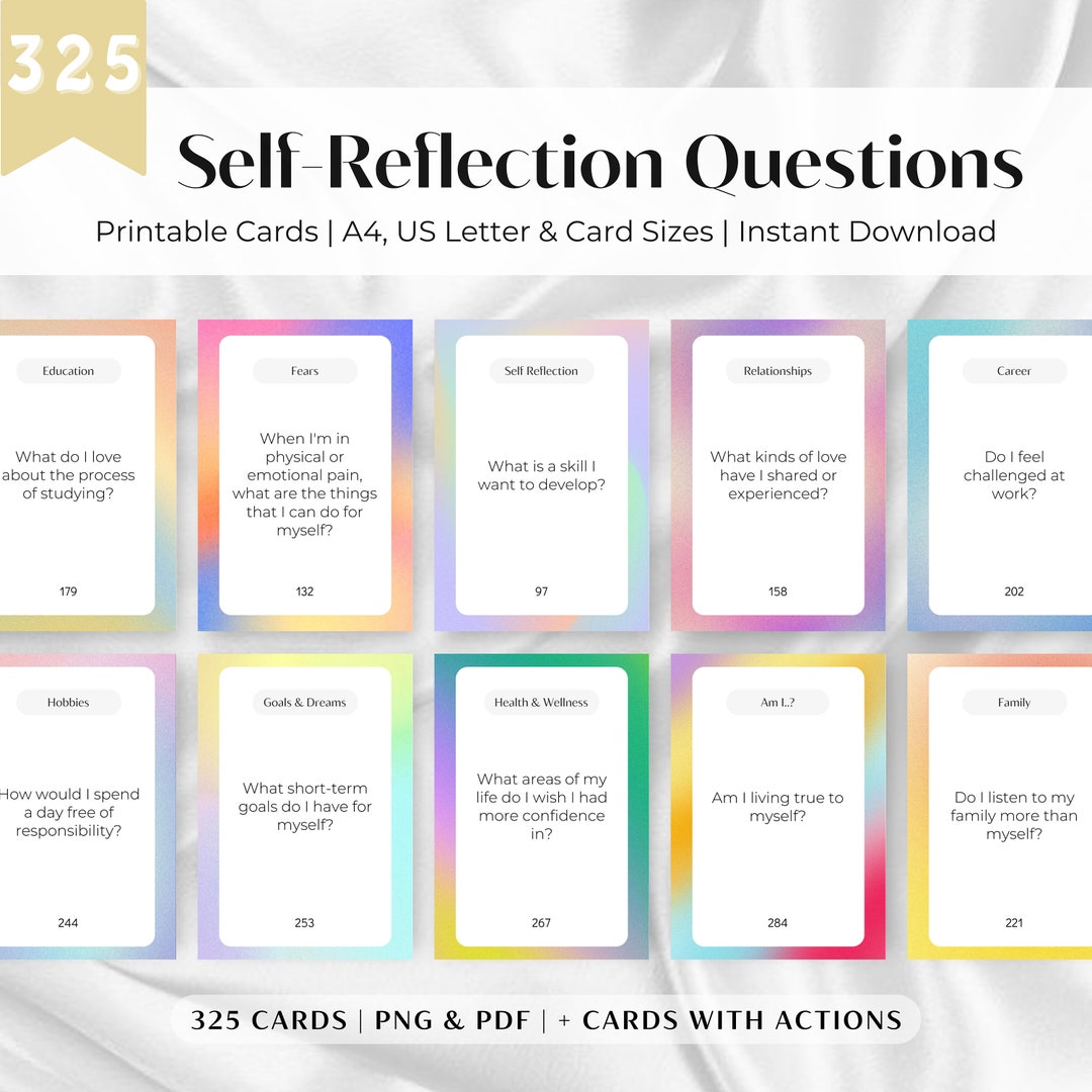 SELF-REFLECTION Digital Cards + Journal | Self Reflection Questions ...