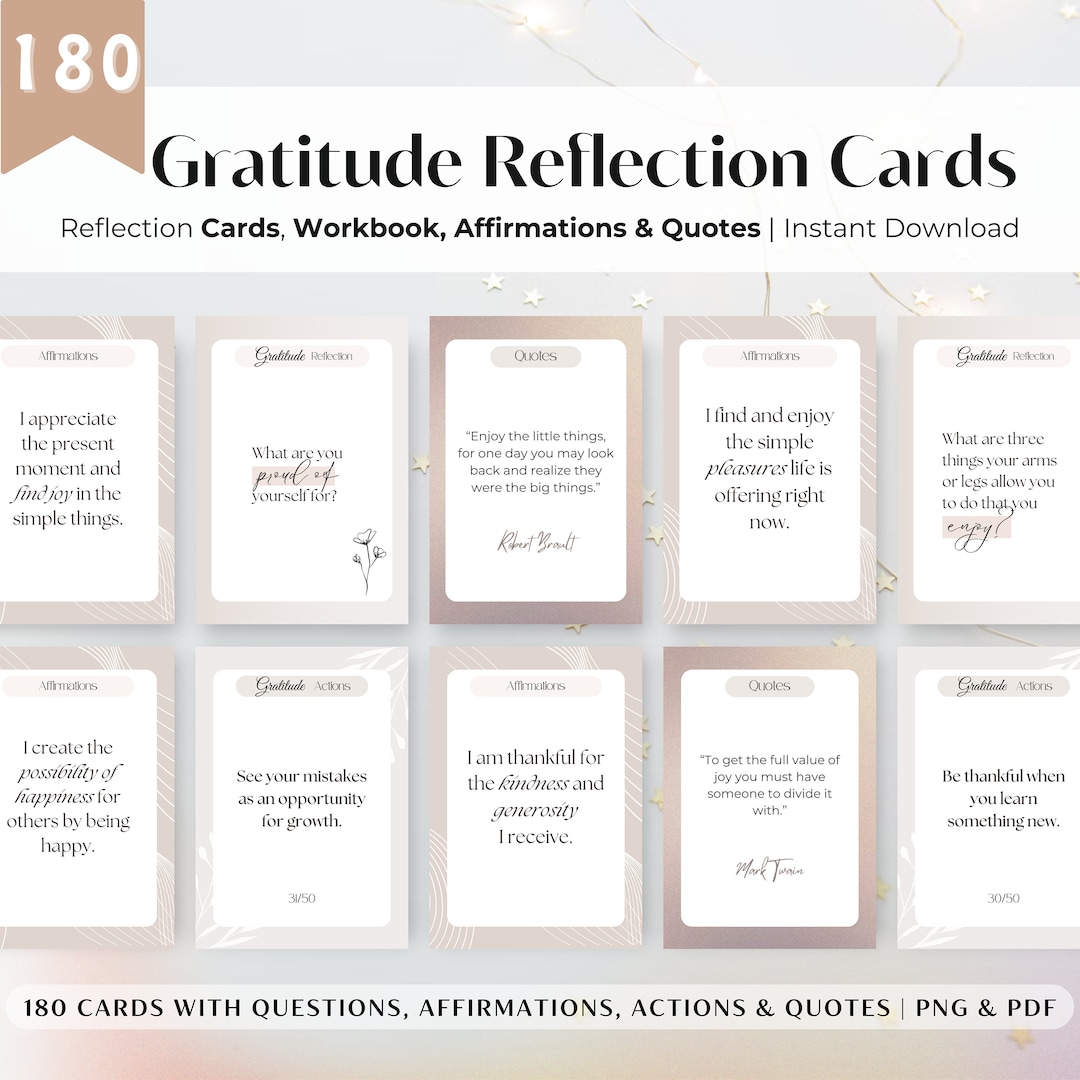 Gratitude Reflection Cards: Affirmations, Workbook, Poster (digital ...