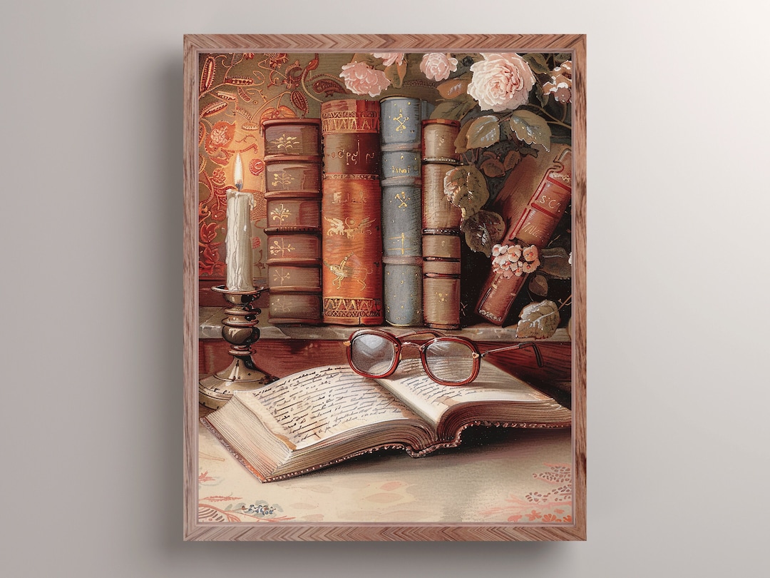 Vintage Reading Art Print, Book Nook Wall Decor, Cozy Academia Wall Art ...