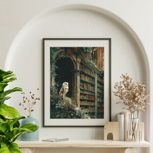 Vintage Library Owl Art Print, Dark Academia Owl Wall Decor, Bookish ...