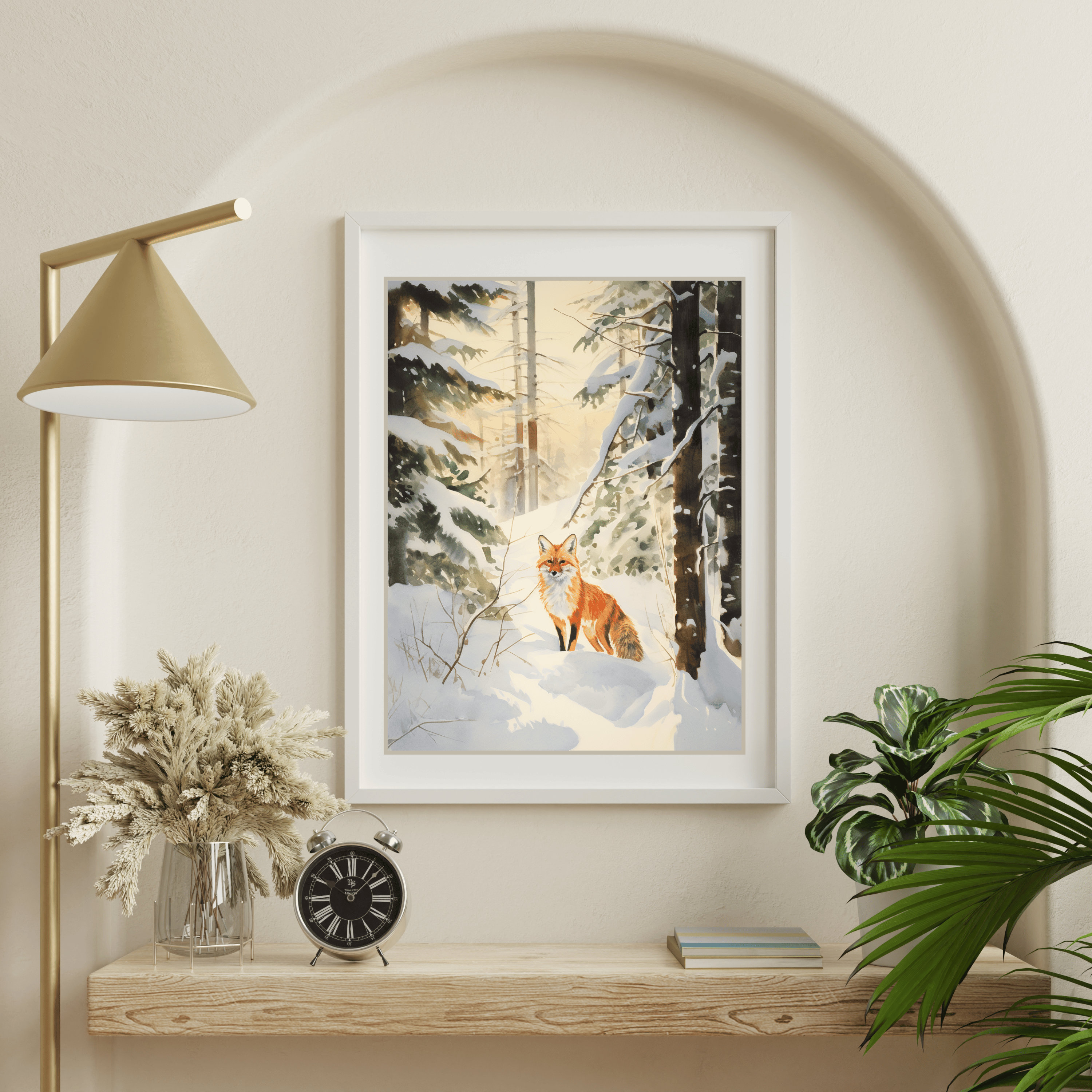 Red Fox in a Snowy Forest Art Print, Winter Woodland Fox Art Poster ...