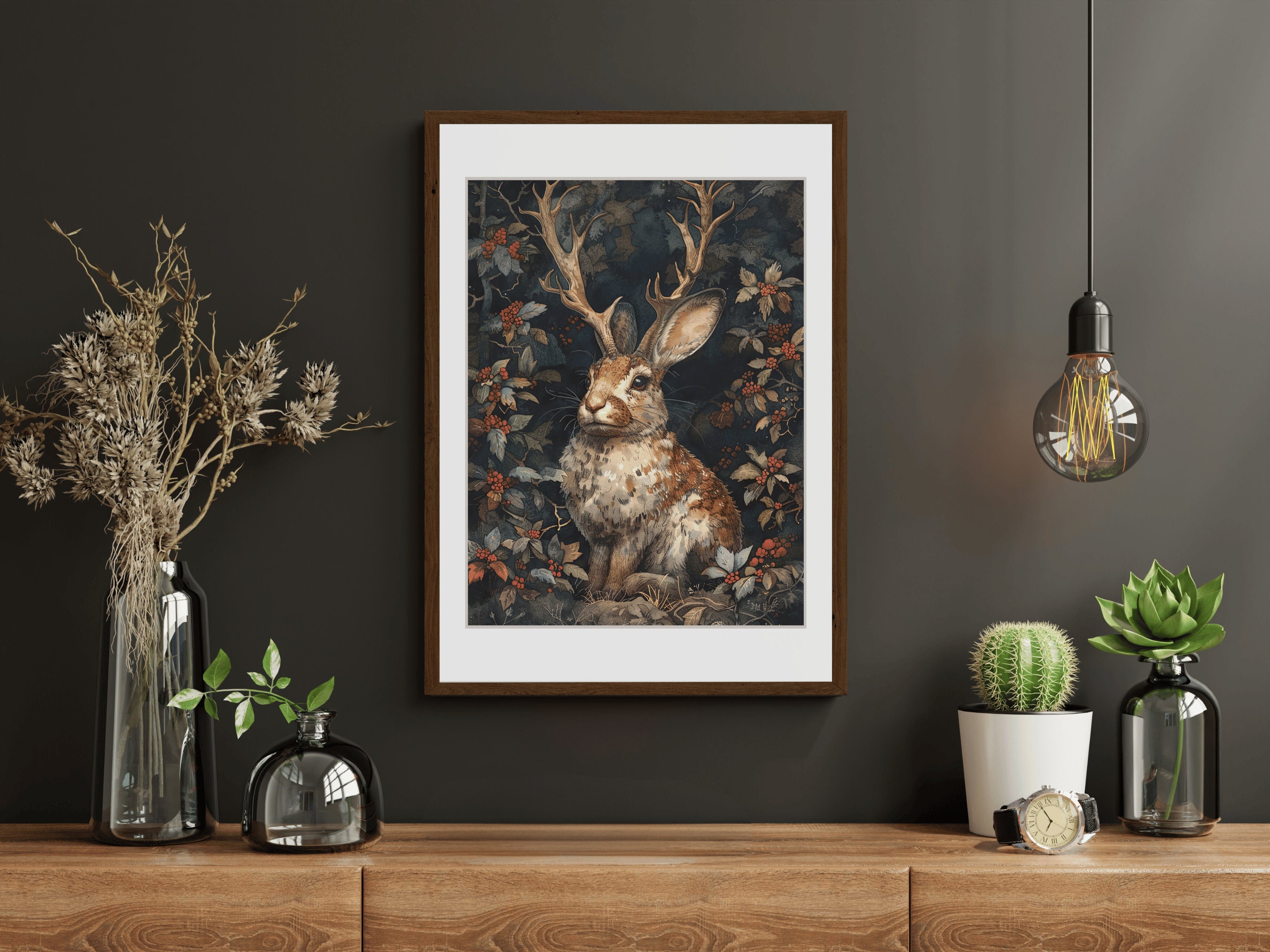 Mythical Jackalope Art Print, Dark Academia Animal Wall Art, Magical ...