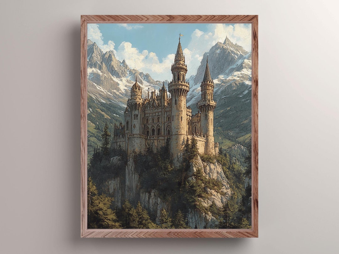 Medieval Castle Over Cliffside Art Print, Castle Book Nook Wall Decor ...