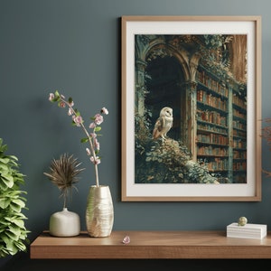 Vintage Library Owl Art Print, Dark Academia Owl Wall Decor, Bookish ...
