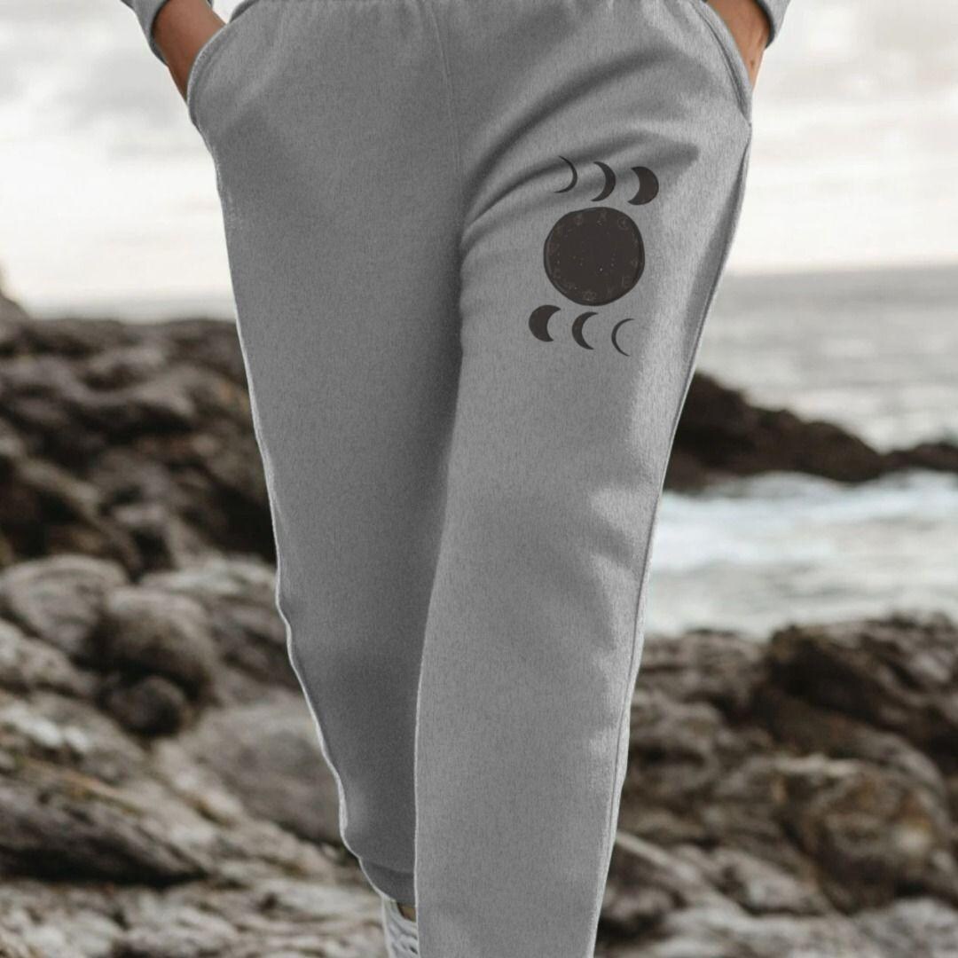 Moon Phases Grey Joggers, Witchy Pastel Goth Aesthetic Sweatpants ...