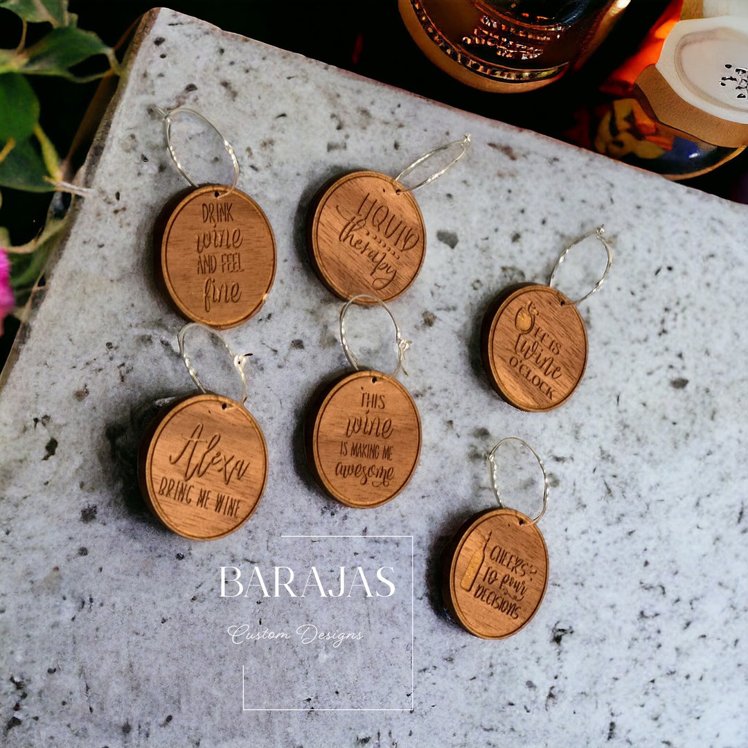 Personalized Wooden Wine Glass Charms | Custom Drink Markers, Wedding ...