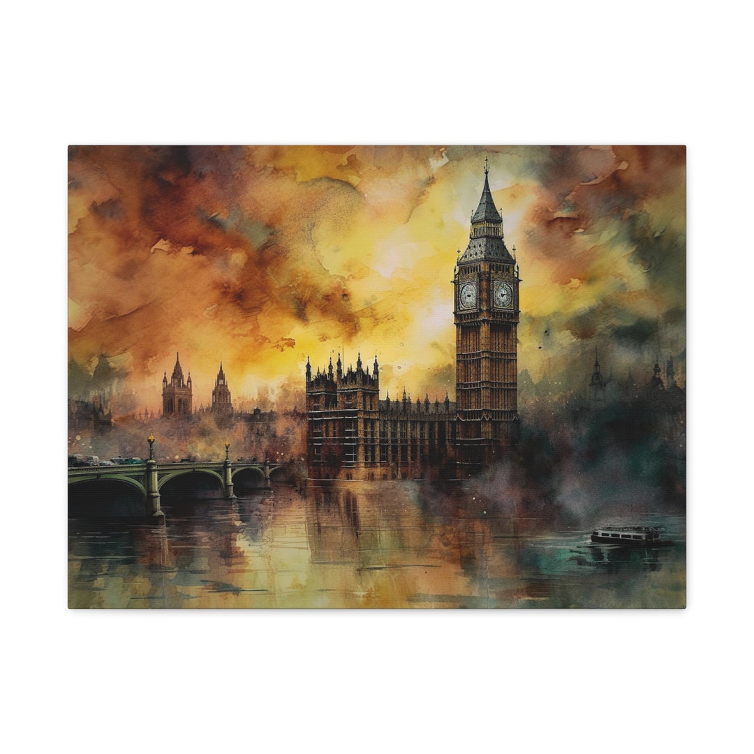 Abstract London Landscape Painting - Colorful Watercolor and Oil Fusion ...