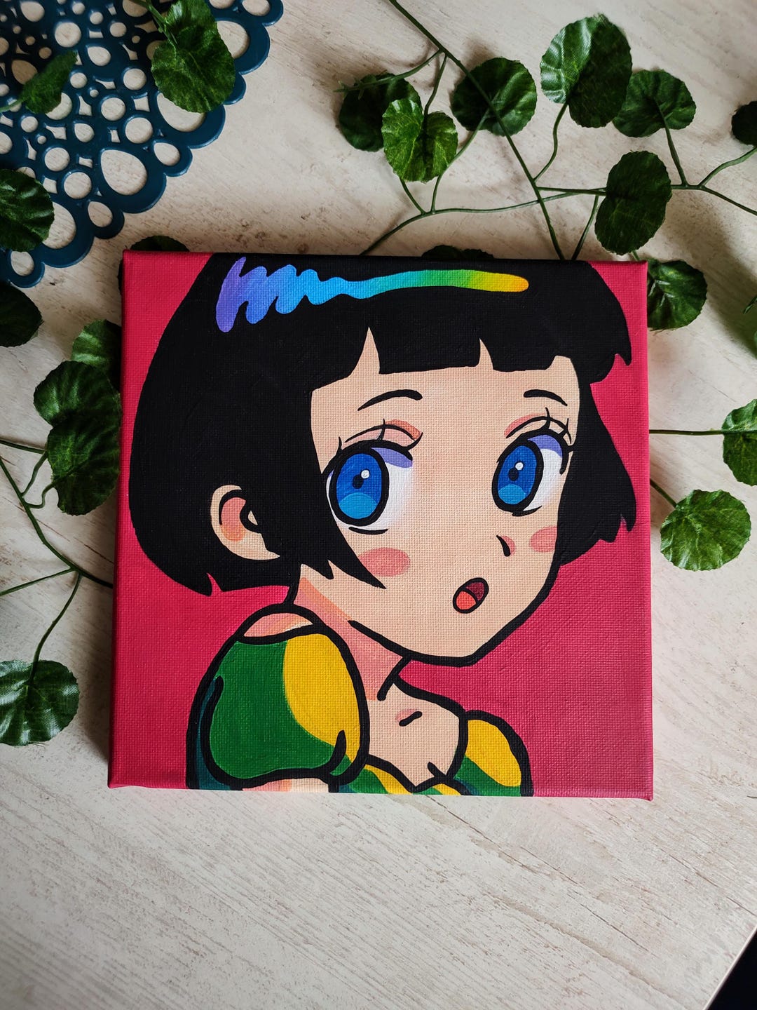 Cute Colorful Anime Girl Wall Art – Handmade Original Acrylic Painting ...