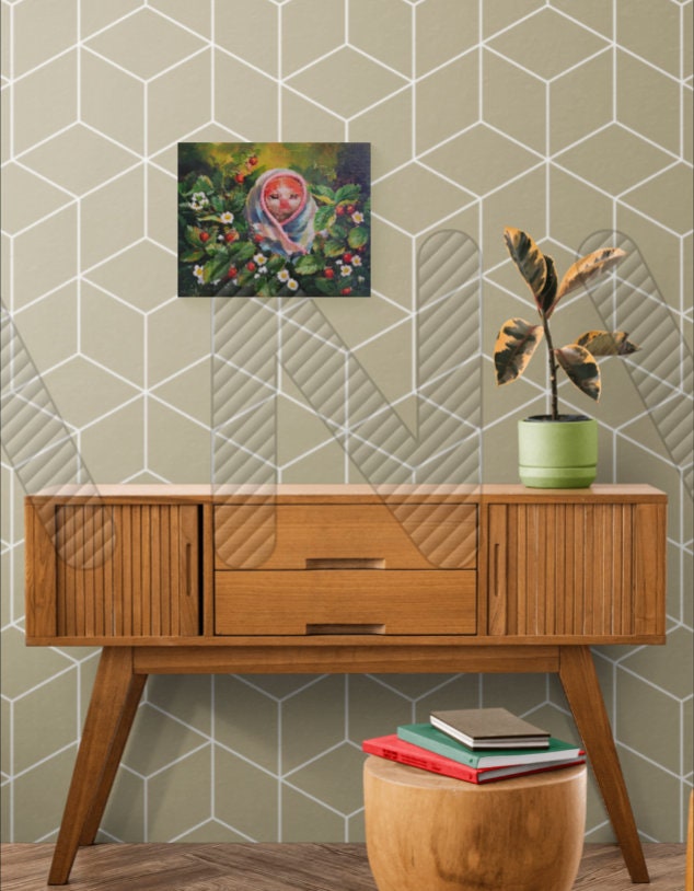 Original Sad Kitty Cat Lost in Strawberries Meme / Acrylic, Golden ...