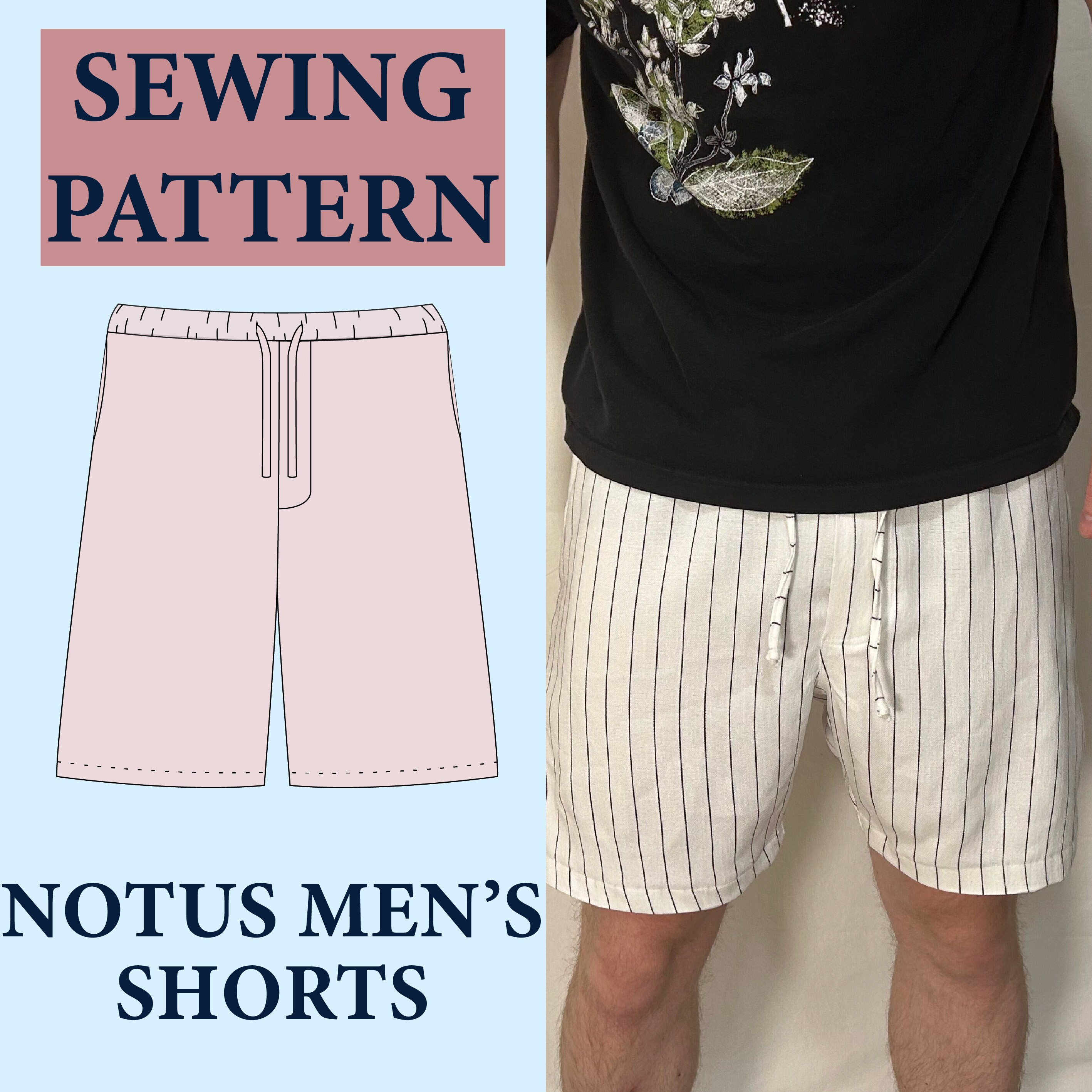 Men's Shorts Sewing Pattern. DIY Linen Shorts Pattern With Elastic ...