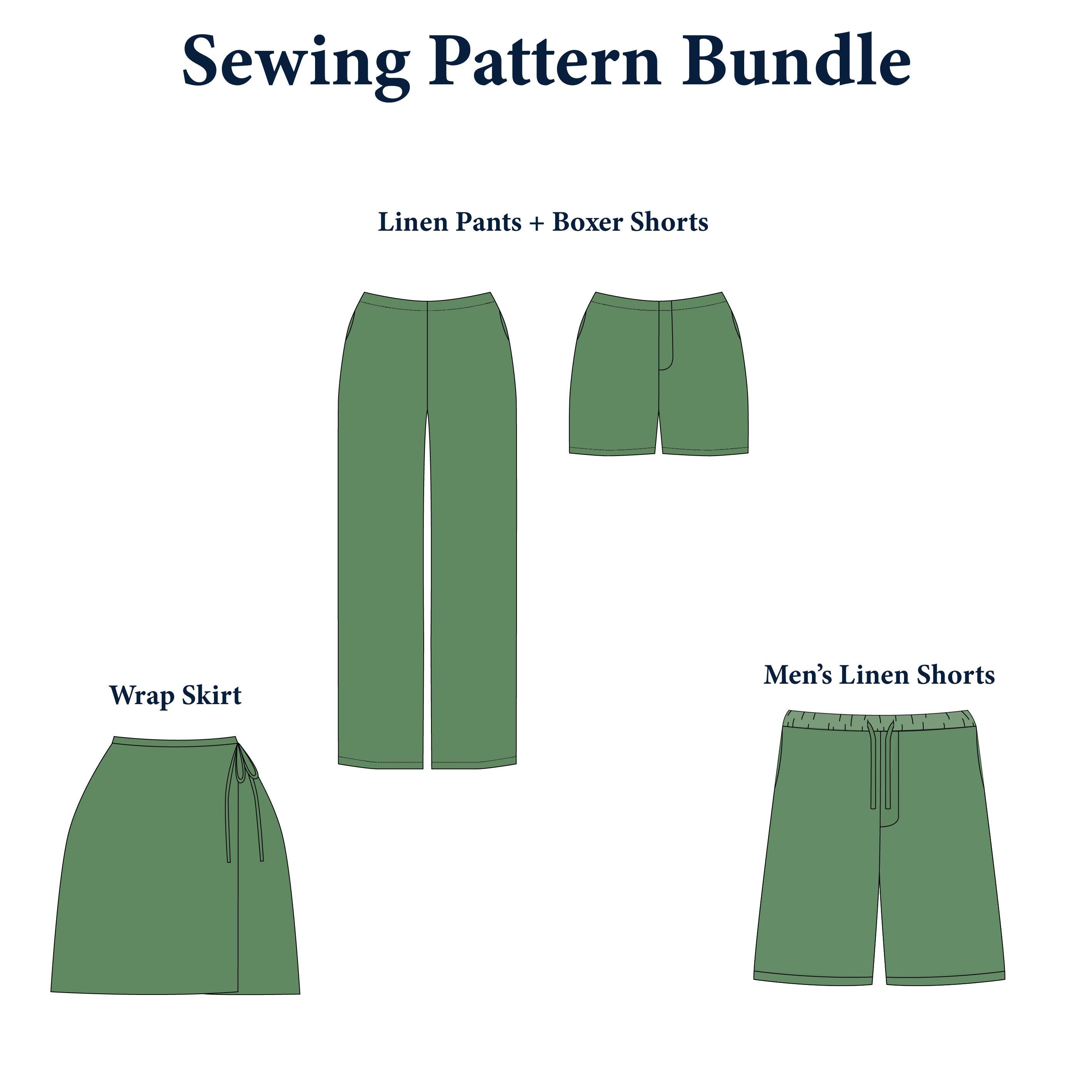 Linen Sewing Pattern Bundle | DIY Linen Pants, Men's Shorts, and Wrap ...