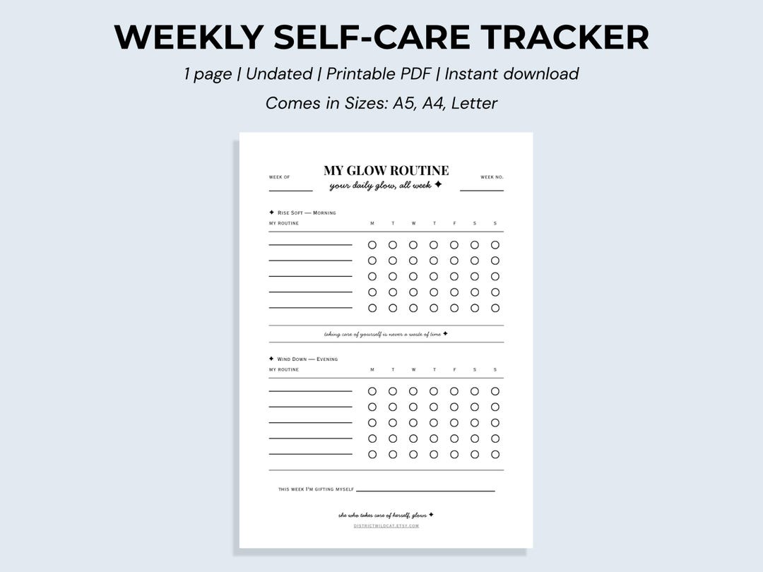 Glow up Routine Tracker Printable PDF, Self Care Planner/checklist ...