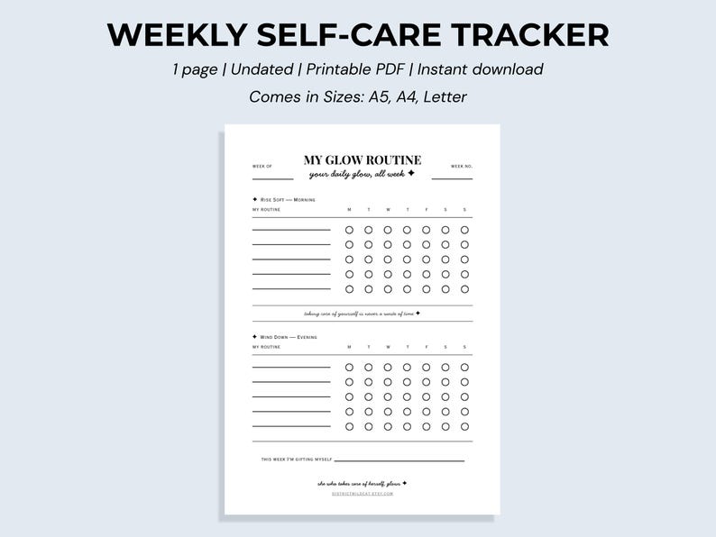 Glow up Routine Tracker Printable PDF, Self Care Planner/checklist ...