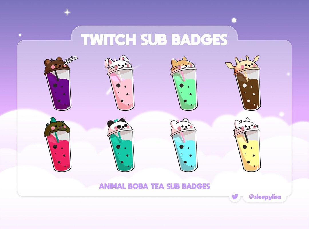 Cute Animal Boba Tea Twitch Sub Badges | 8 Cute Ready to Use Twitch Sub ...