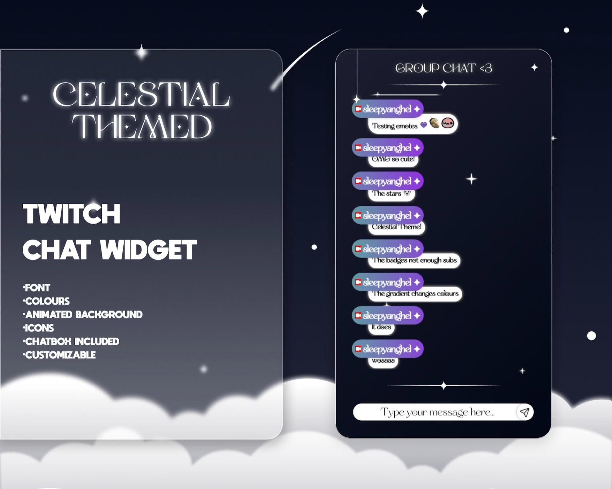 Animated Gradient Celestial Chat Widget and Bubbles Aesthetic Ready to ...