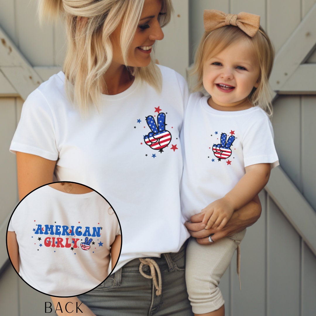 Matching Mother Daughter 4th of July Shirts, American Girly Peace Sign ...