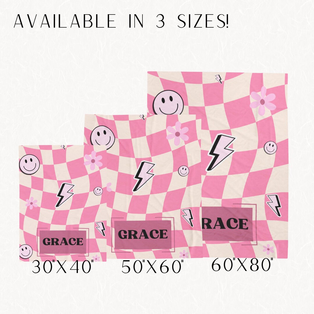 Pink Checkered Blanket Customizable Blanket College Apartment Decor ...