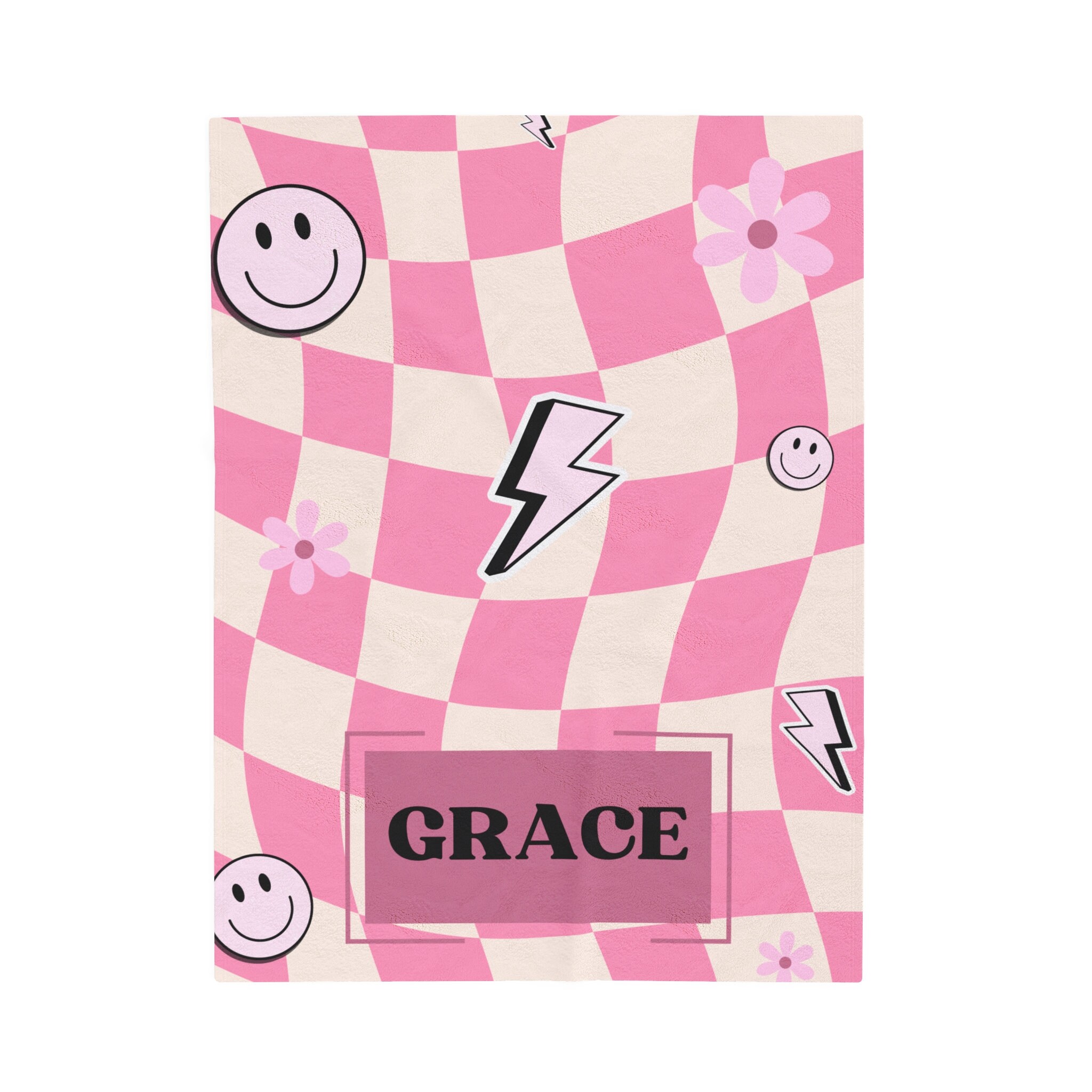 Pink Checkered Blanket Customizable Blanket College Apartment Decor ...