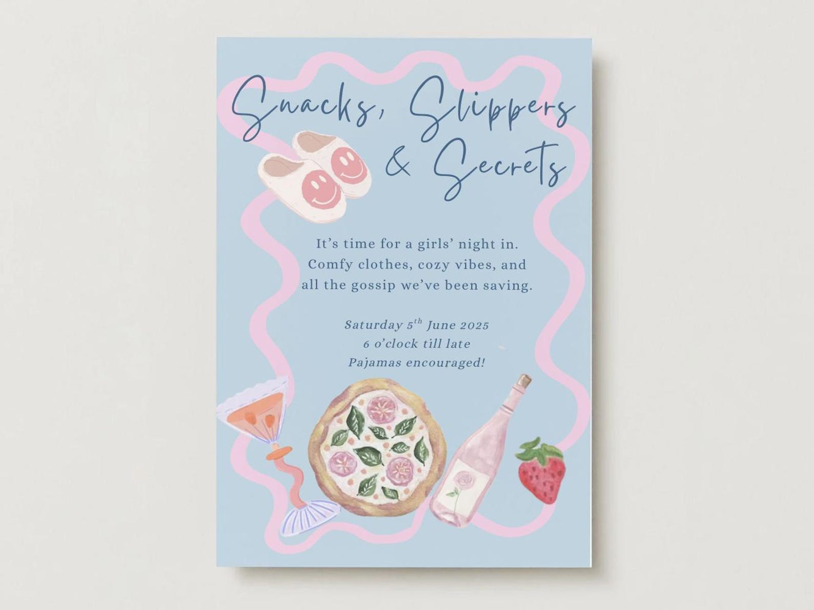 Sips, Slippers & Secrets - Girls Night Editable Invitation Template - Etsy