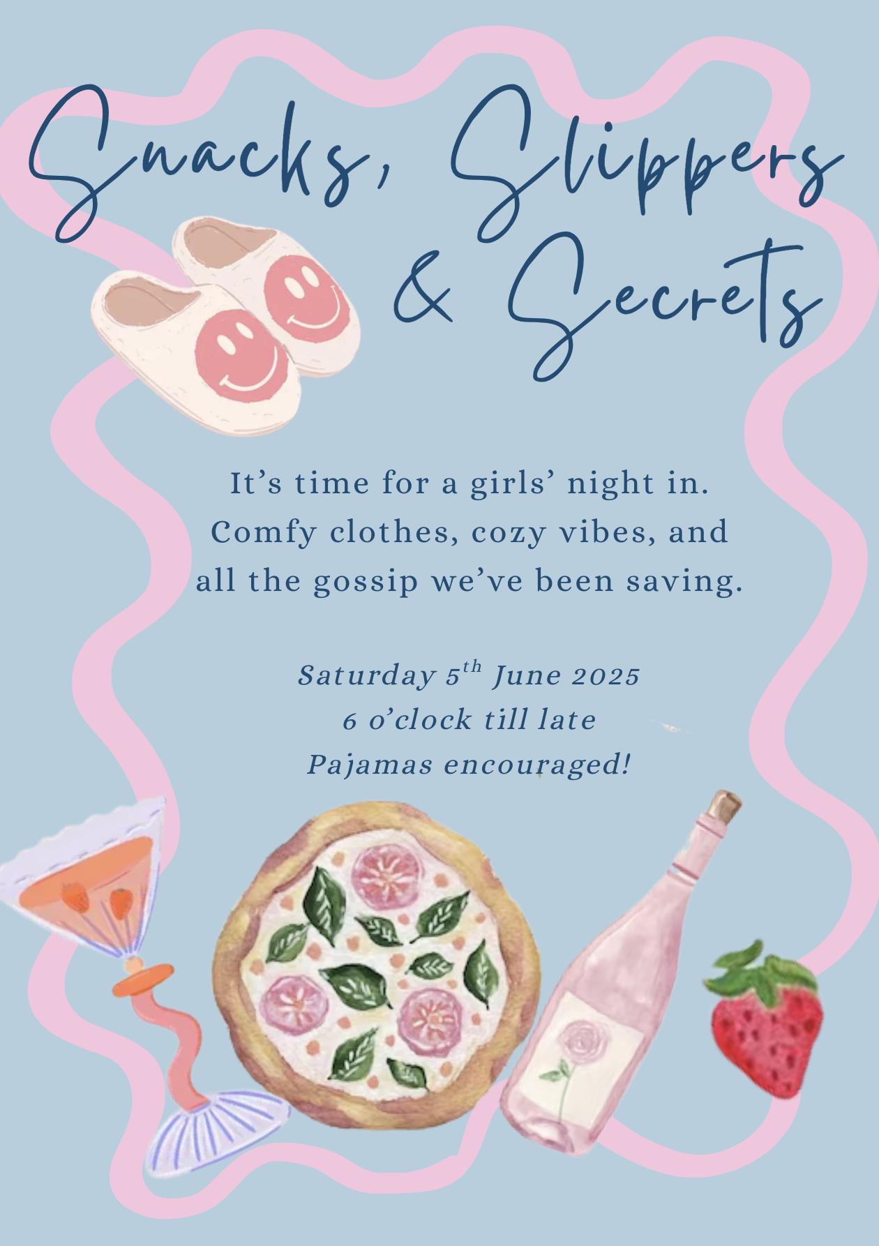 Sips, Slippers & Secrets - Girls Night Editable Invitation Template - Etsy