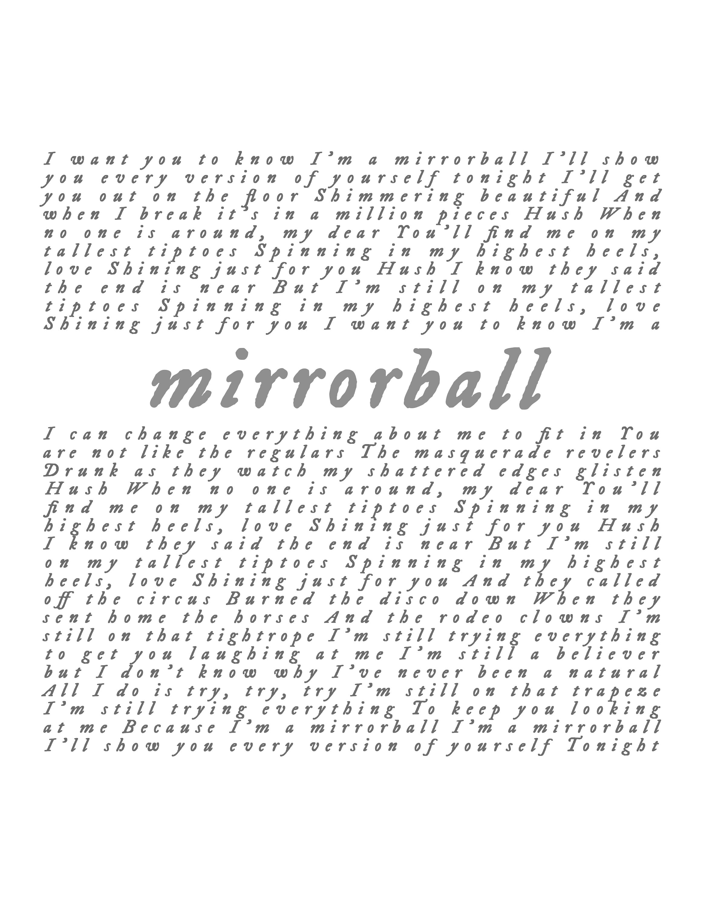 Mirrorball Taylor Swift Lyrics Folklore Album Physical Print, Wall Art ...