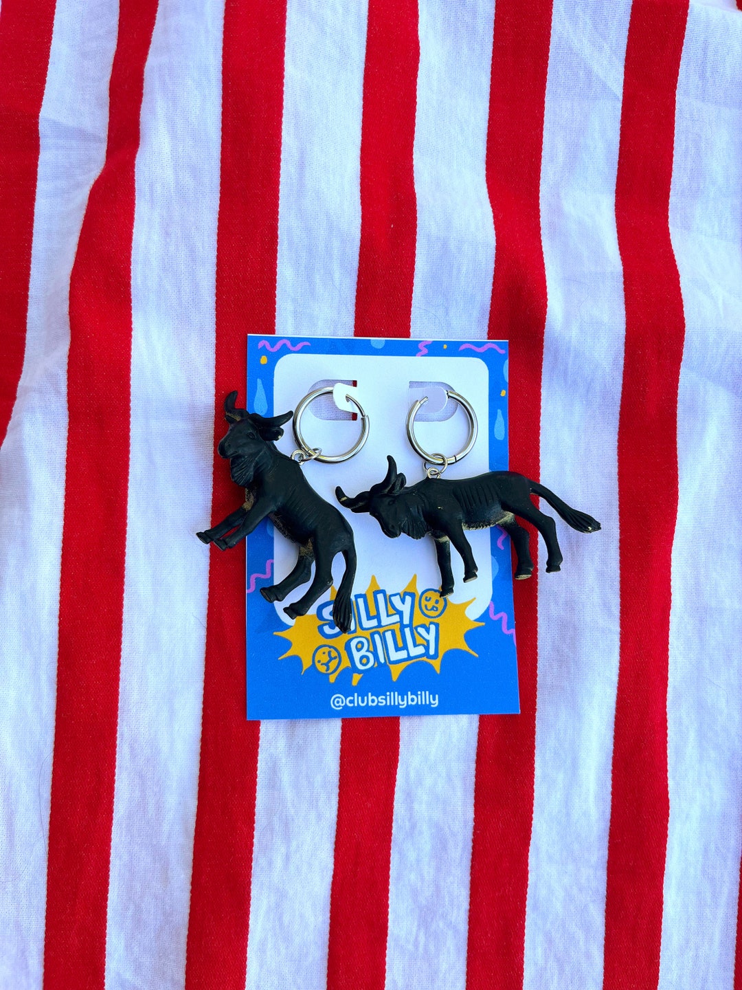 Silly Circus Black Wildebeest Silver Hoop Earrings - Etsy