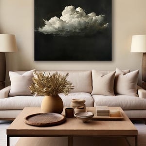 White Cloud Wall Art, Large Cloudy Sky Painting, Vintage Cloud Oil ...