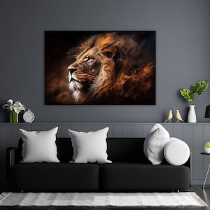 Lion Wall Art, Lion Canvas, Lion Print, Animal Wall Decor, Modern ...