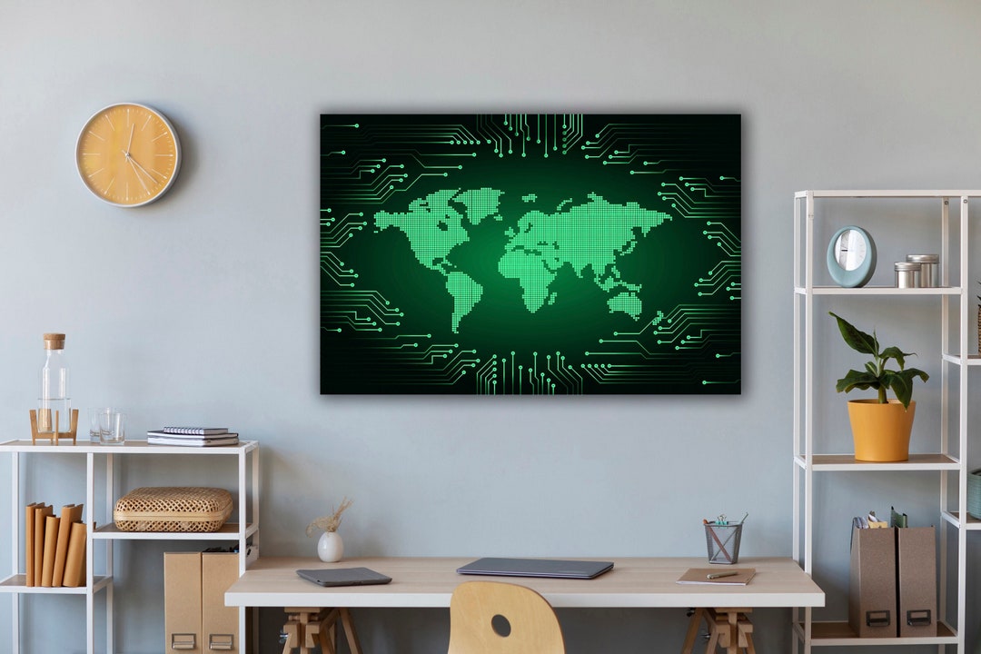 Cpu Chip Circuit Board World Map, Circuit Board Decor, Chip Wall Art ...