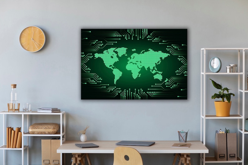 Cpu Chip Circuit Board World Map, Circuit Board Decor, Chip Wall Art ...